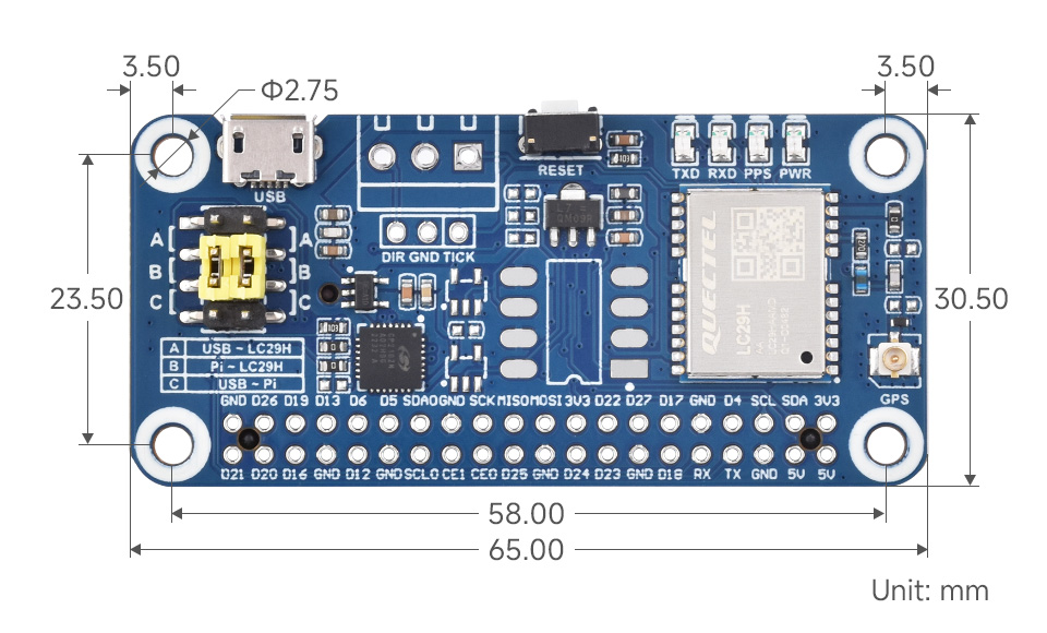 LC29H系列树莓派双频RTK厘米定位GPS模块 双频L1+L5定位技术 GNSS扩展板 BS版本 支持RTK Base 带GNSS有源定位天线
