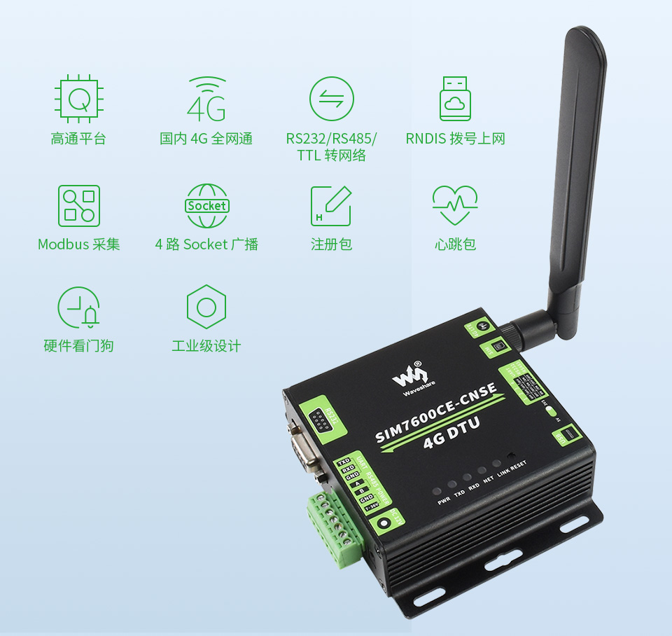 工业级4G DTU物联网模块 国内4G全网通 LTE与RS232/485/TTL串口双向透明传输
