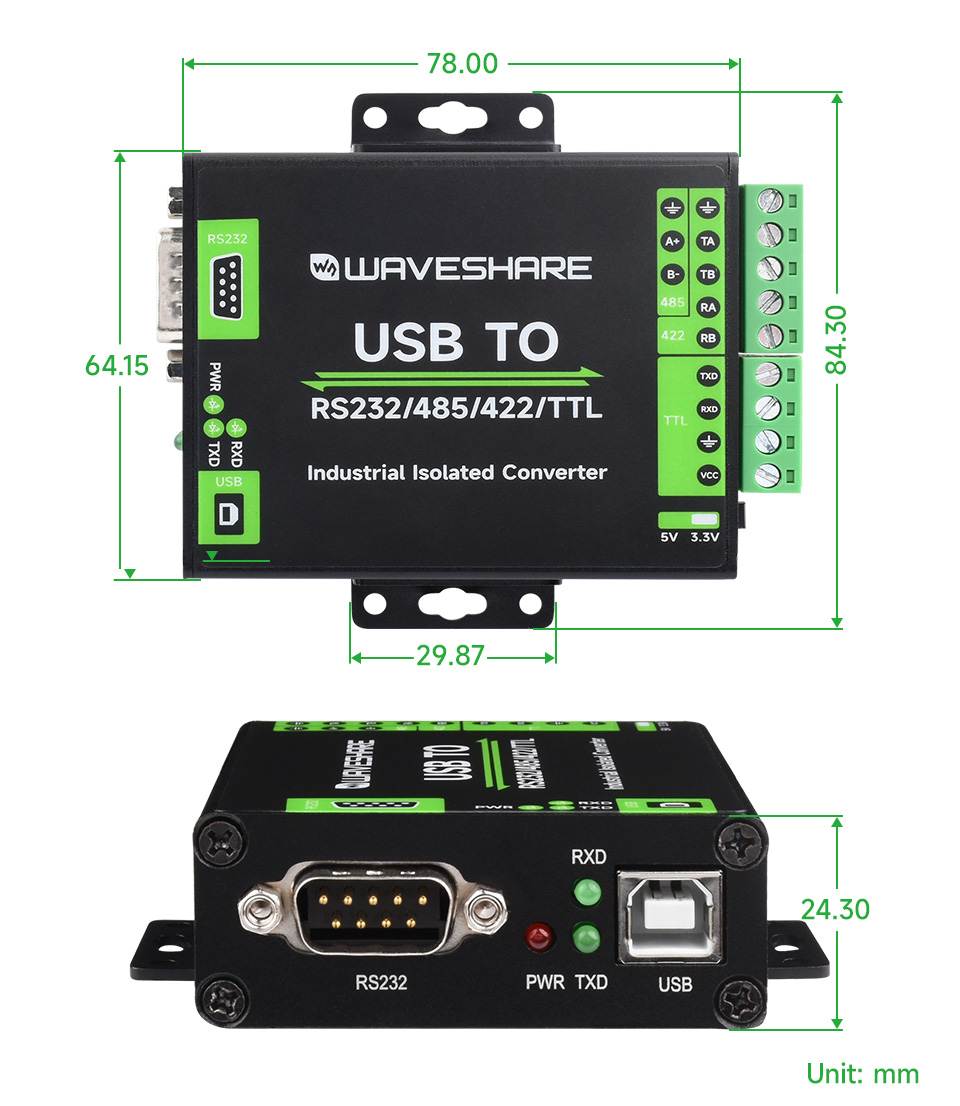 FT232RNL USB 转 RS232/485/422/TTL 转换器 工业级隔离型