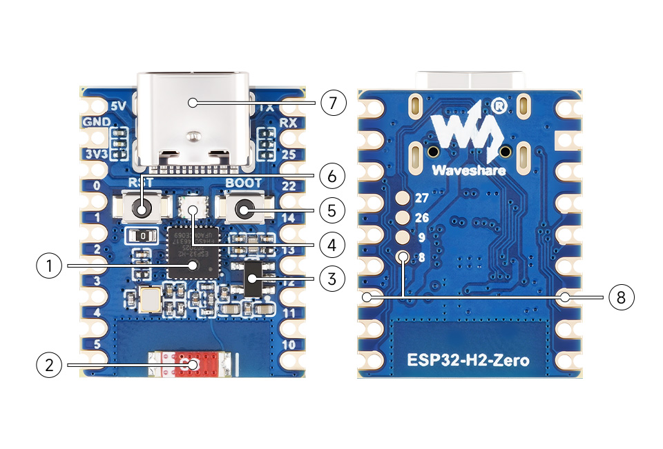 ESP32-H2 迷你开发板 96MHz 处理器 板载 ESP32-H2FH4S 芯片 内置 4MB Flash 支持 BLE/Zigbee/Thread 无线通信