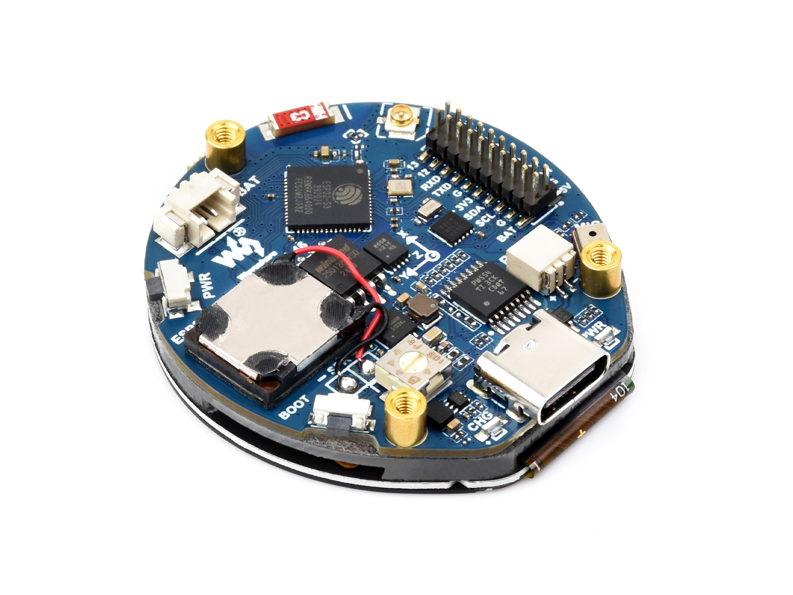 ESP32-S3R8 1.46英寸 412×412分辨率 圆形触摸液晶 内置陀螺仪姿态传感器 带麦克风和喇叭 无线WiFi/蓝牙物联网开发板