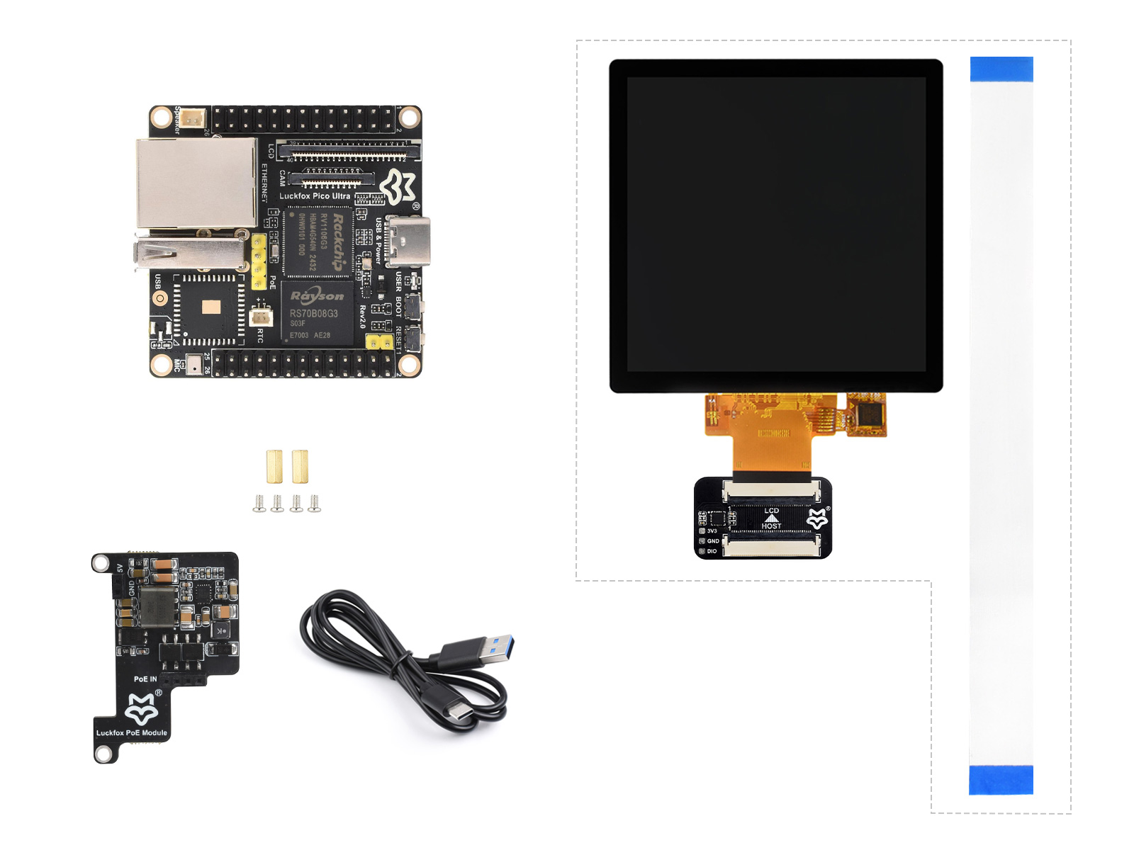 Luckfox Pico Ultra幸狐RV1106微型1TOPS算力Linux开发板8G eMMC 带屏幕套餐支持PoE